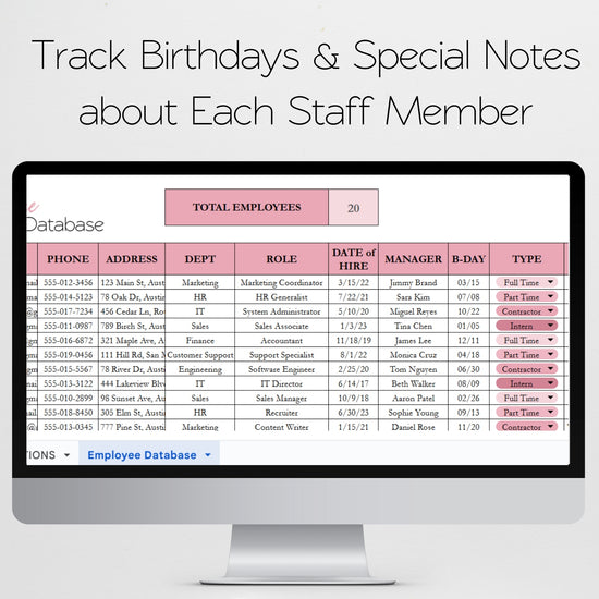 Employee Database Excel Spreadsheet Template and Google Sheets – Savvy ...