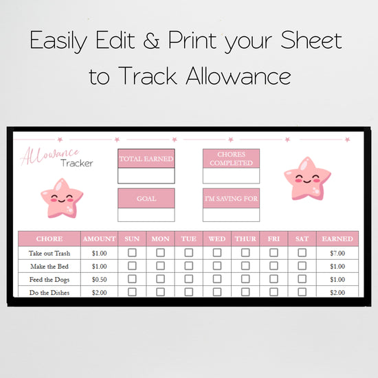 Allowance Tracker Spreadsheet for Kids Template Excel and Google Sheet ...