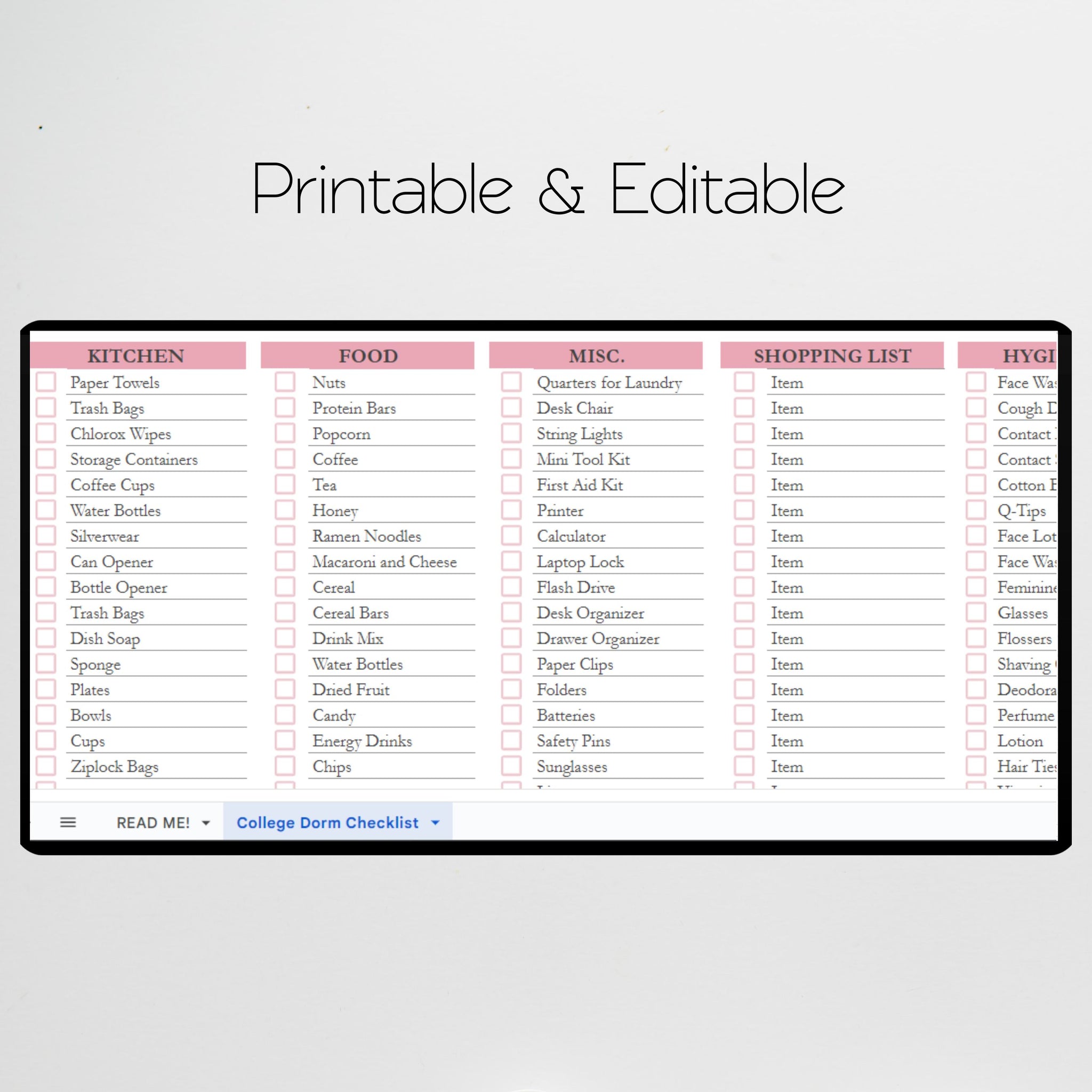 College Dorm Room Essentials Checklist Template Google Sheets Excel Sp ...