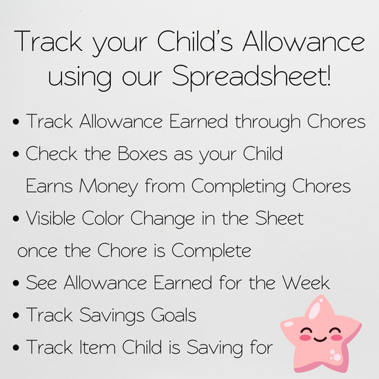 Allowance Tracker Spreadsheet for Kids Template Excel and Google Sheet ...