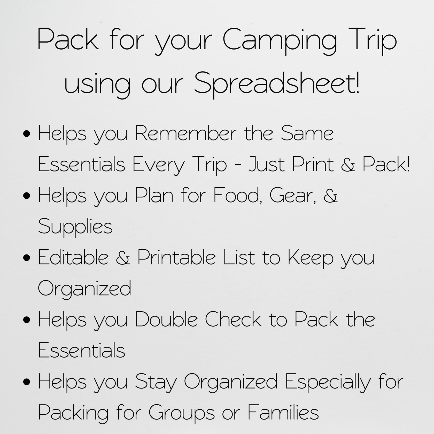 Camping Checklist Template for Google Sheets and Excel Spreadsheet ...