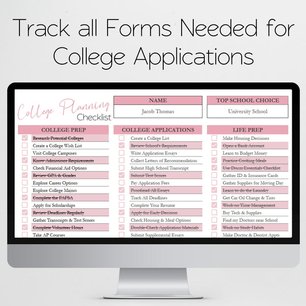 College Planning Checklist Template for Google Sheets and Excel Spread ...