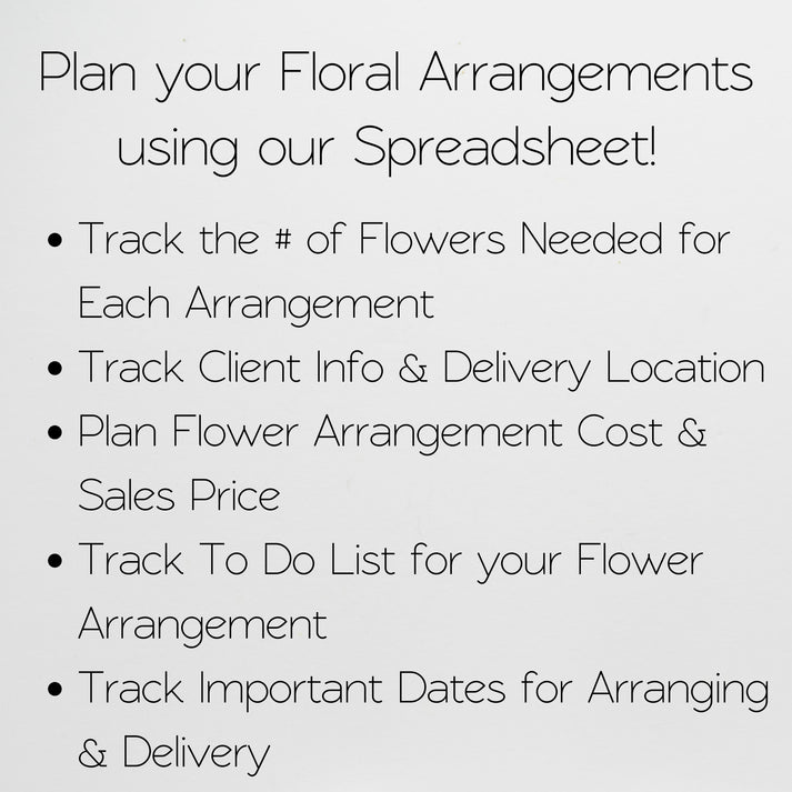 Flower Arrangement Planner Template Google Sheets and Excel Spreadshee ...