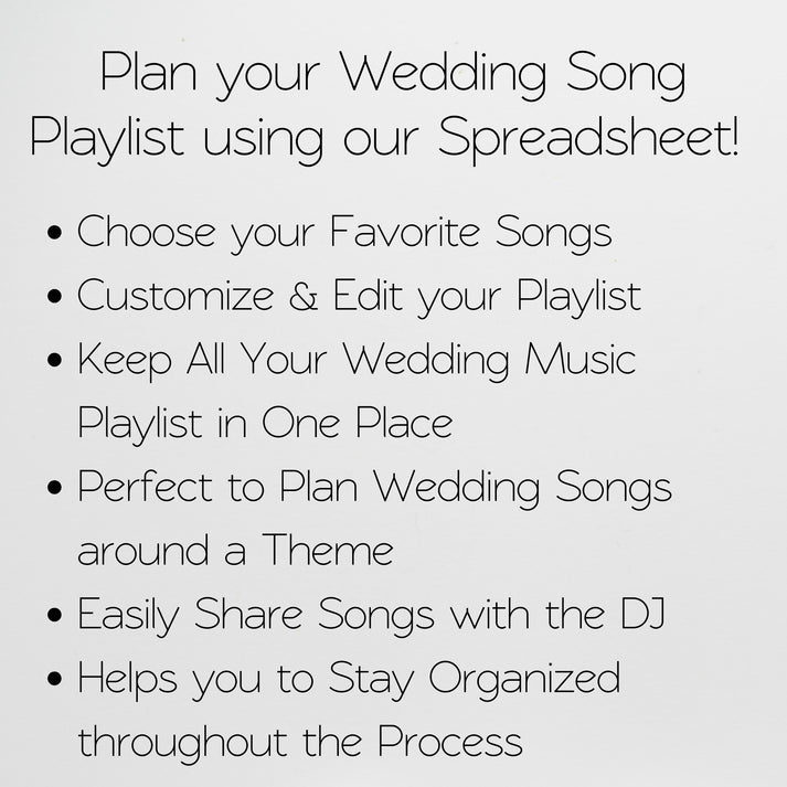 Wedding Song Playlist Template Google Sheets and Excel Spreadsheet ...