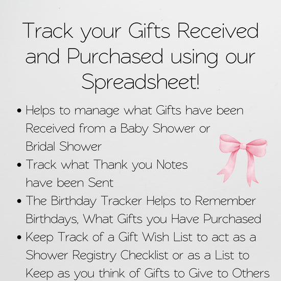 Gift Tracker for Baby Shower Gift Log, Bridal Shower Gift List Templat ...