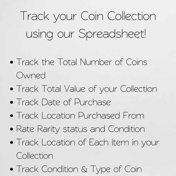 Coin Collection Inventory Spreadsheet Google Sheets and Excel Tracker ...