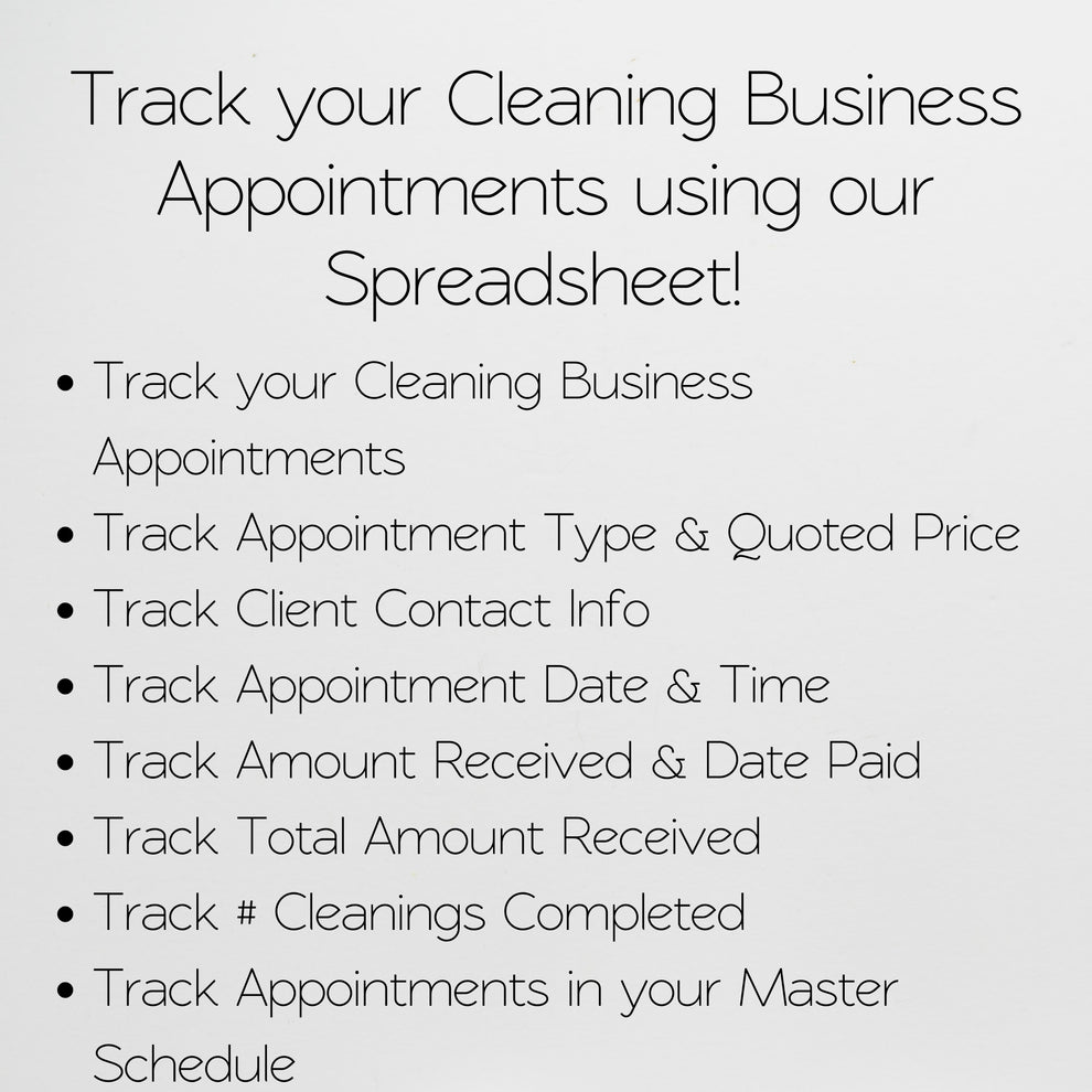 Cleaning Business Appointment Tracker Template Google Sheets and Excel ...