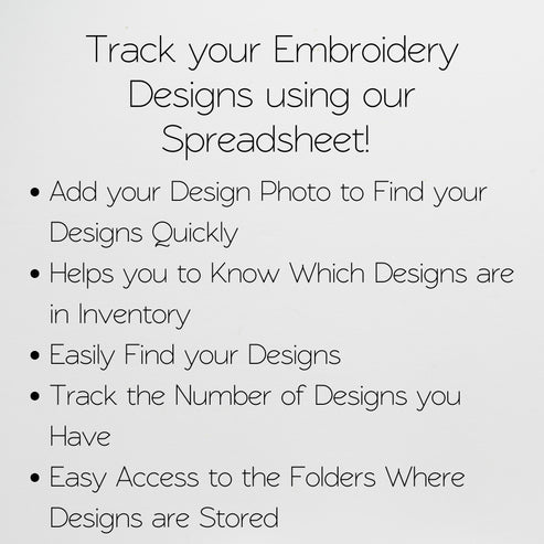 Embroidery Design Inventory Tracker Google Sheets Template and Excel S ...