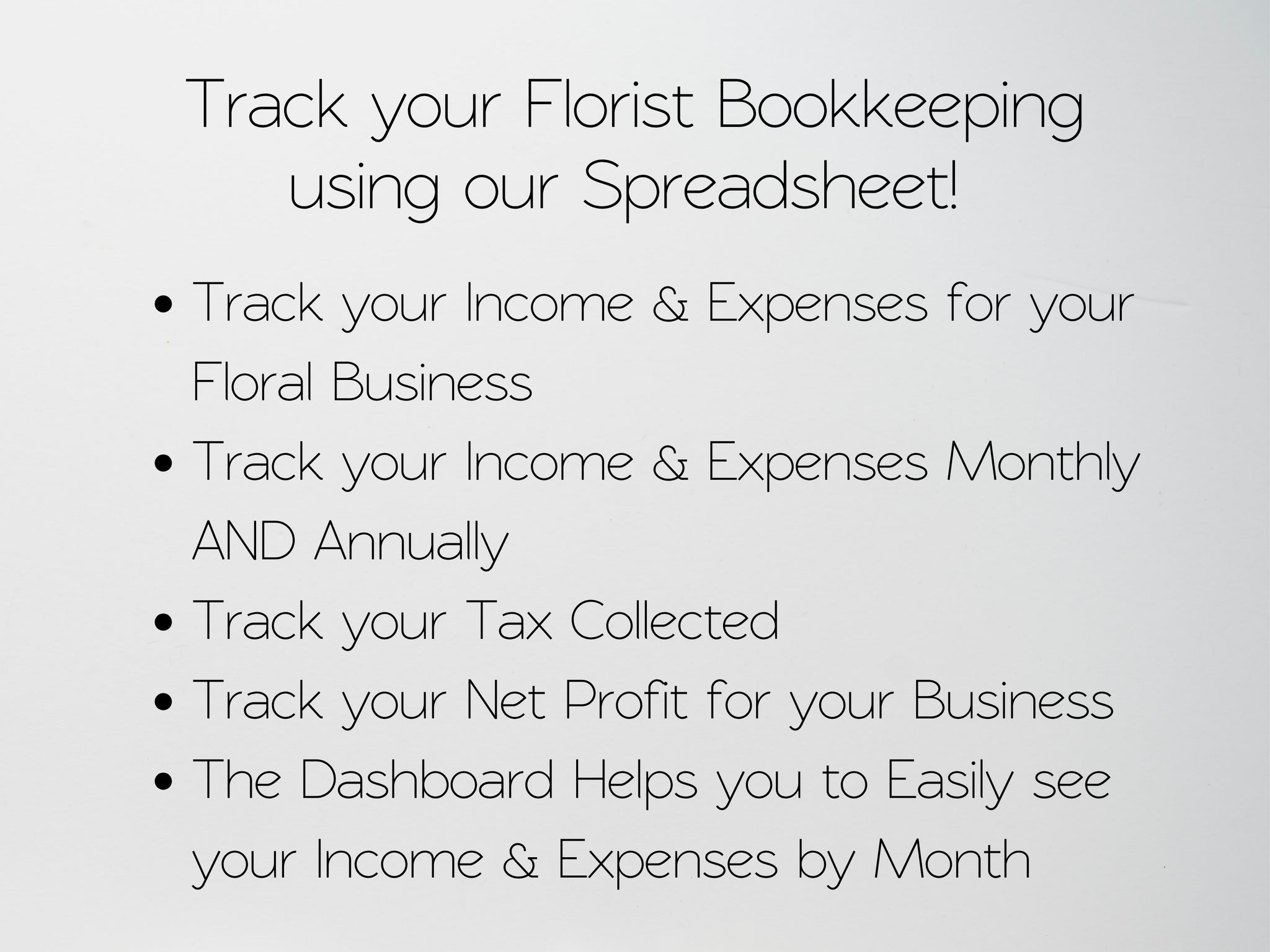 Florist Bookkeeping Template Google Sheets and Excel Spreadsheet - Inc ...