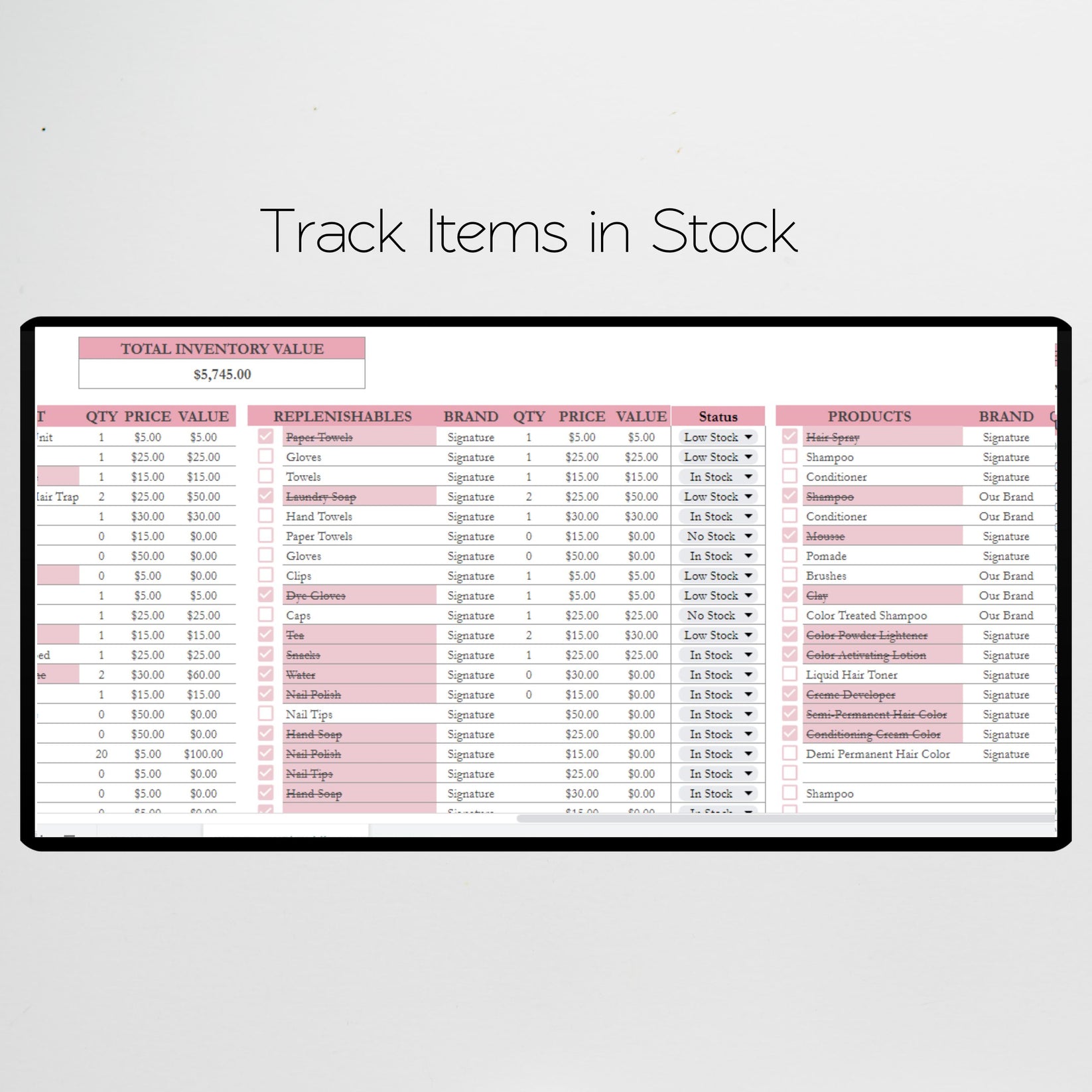 Salon Inventory Tracker Google Sheet and Excel Spreadsheet Template ...