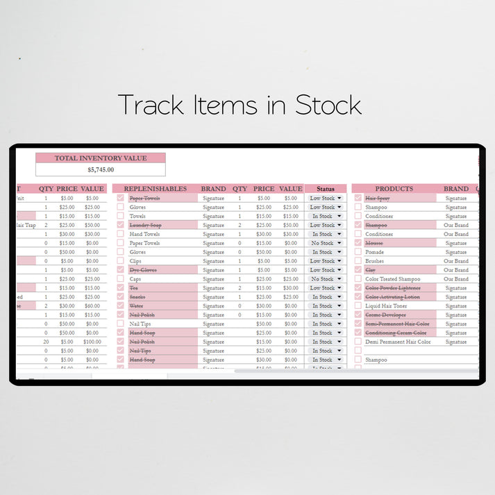 Salon Inventory Tracker Google Sheet and Excel Spreadsheet Template ...