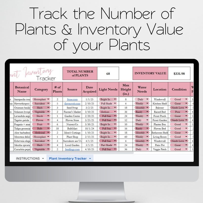 Plant Inventory Tracker Template for Google Sheets and Excel Spreadshe ...