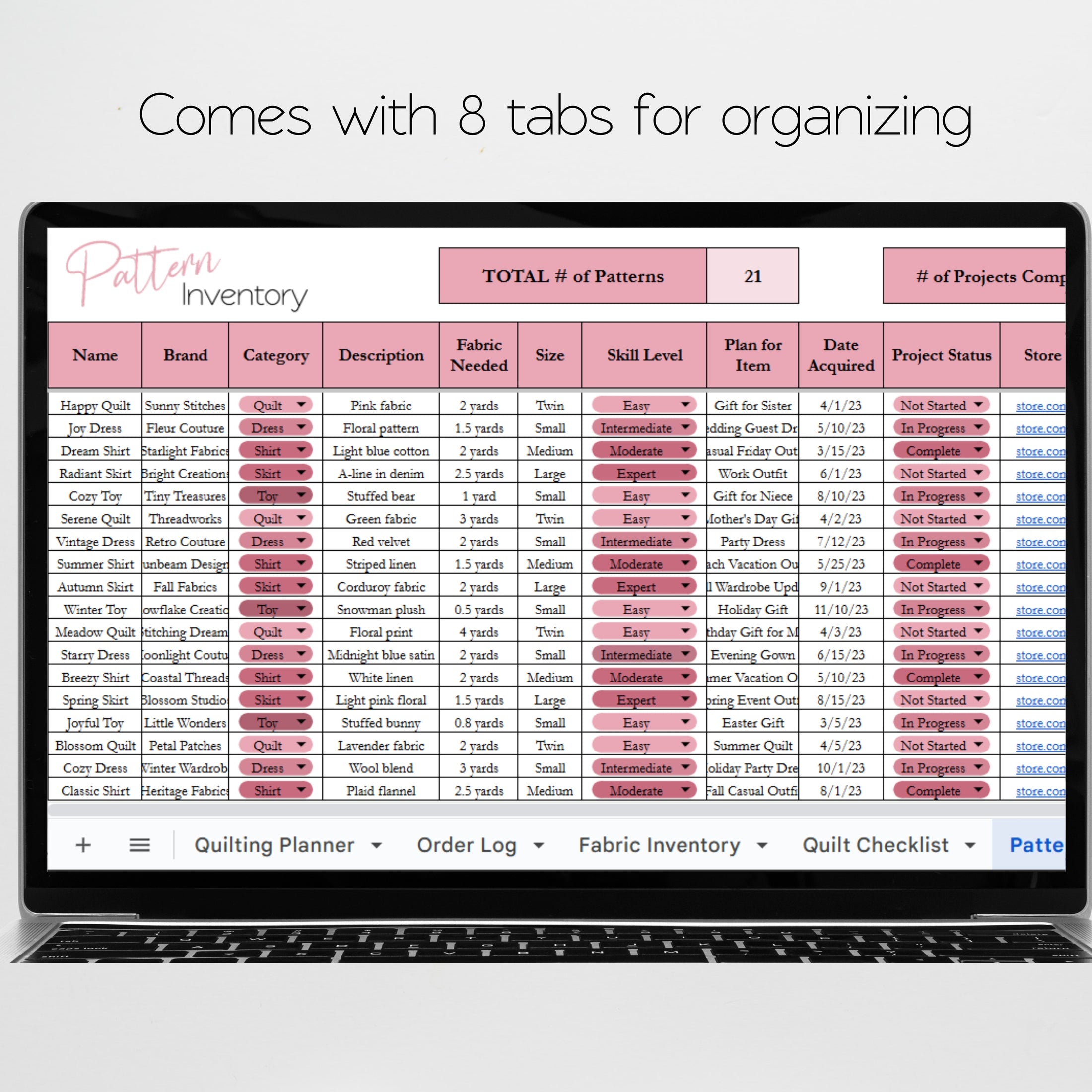 Sewing Planner Template Google Sheet and Excel Spreadsheet – Savvy and ...