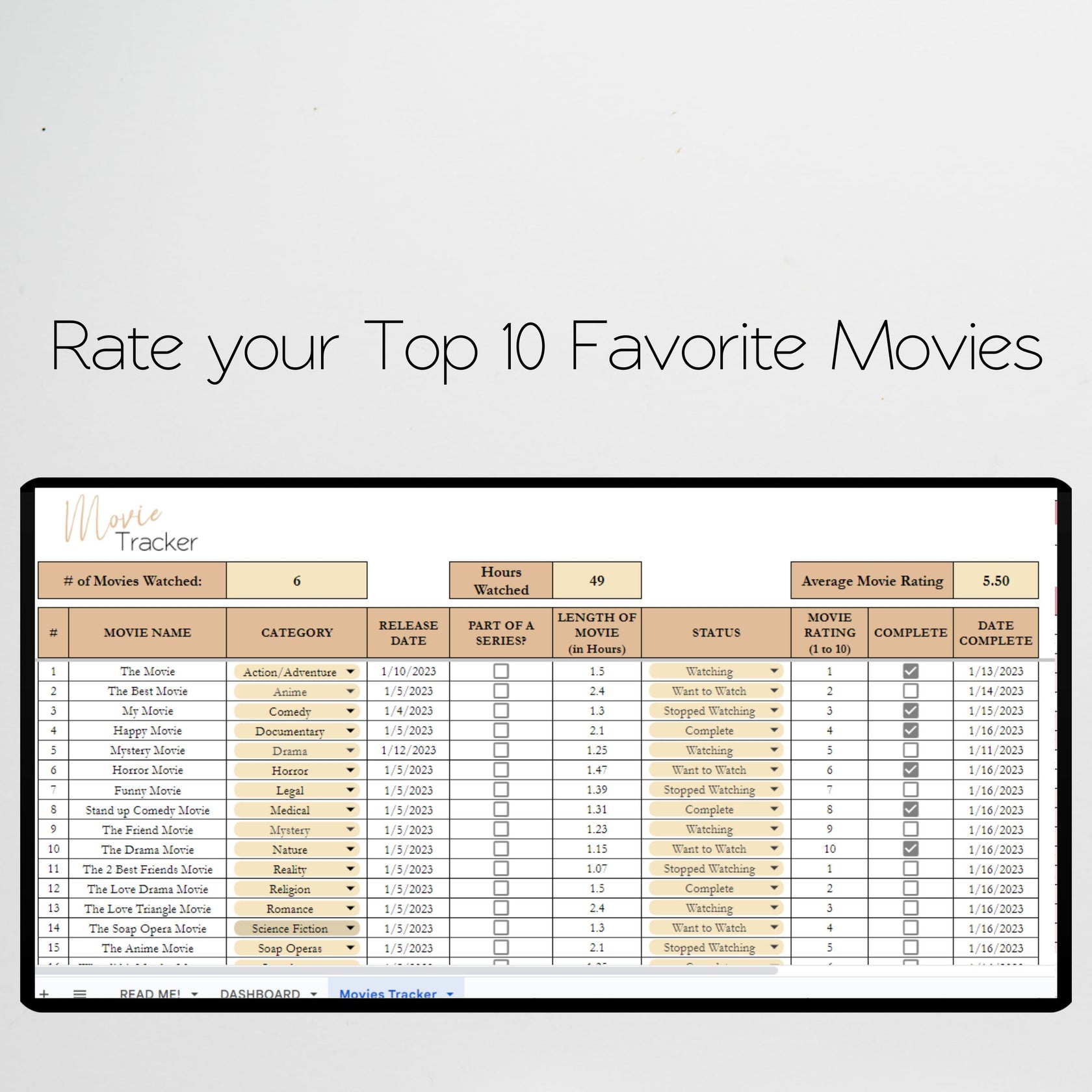 Movie Tracker Google Sheet and Excel Spreadsheet – Savvy and Thriving