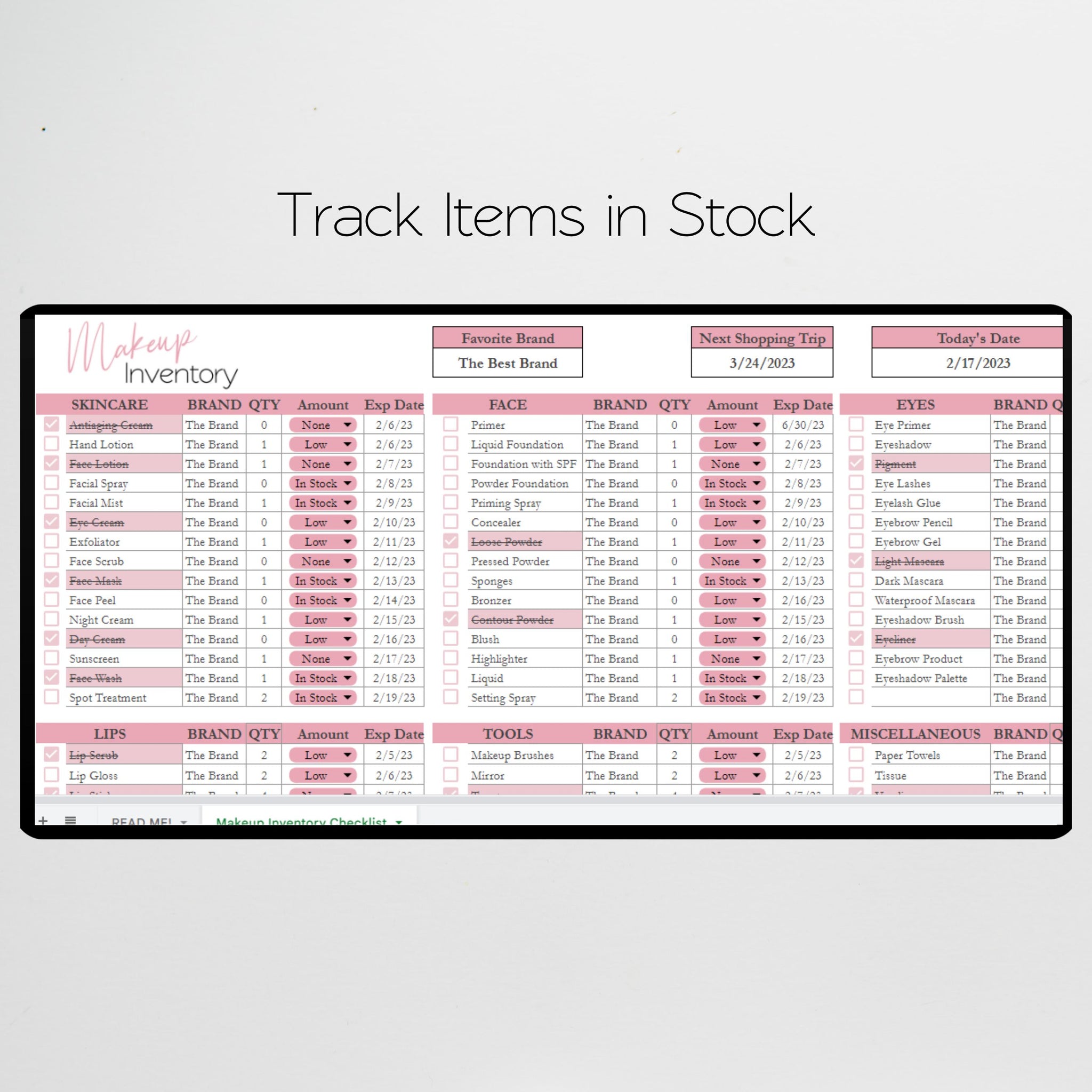 Makeup Inventory Google Sheet and Excel Spreadsheet – Savvy and Thriving