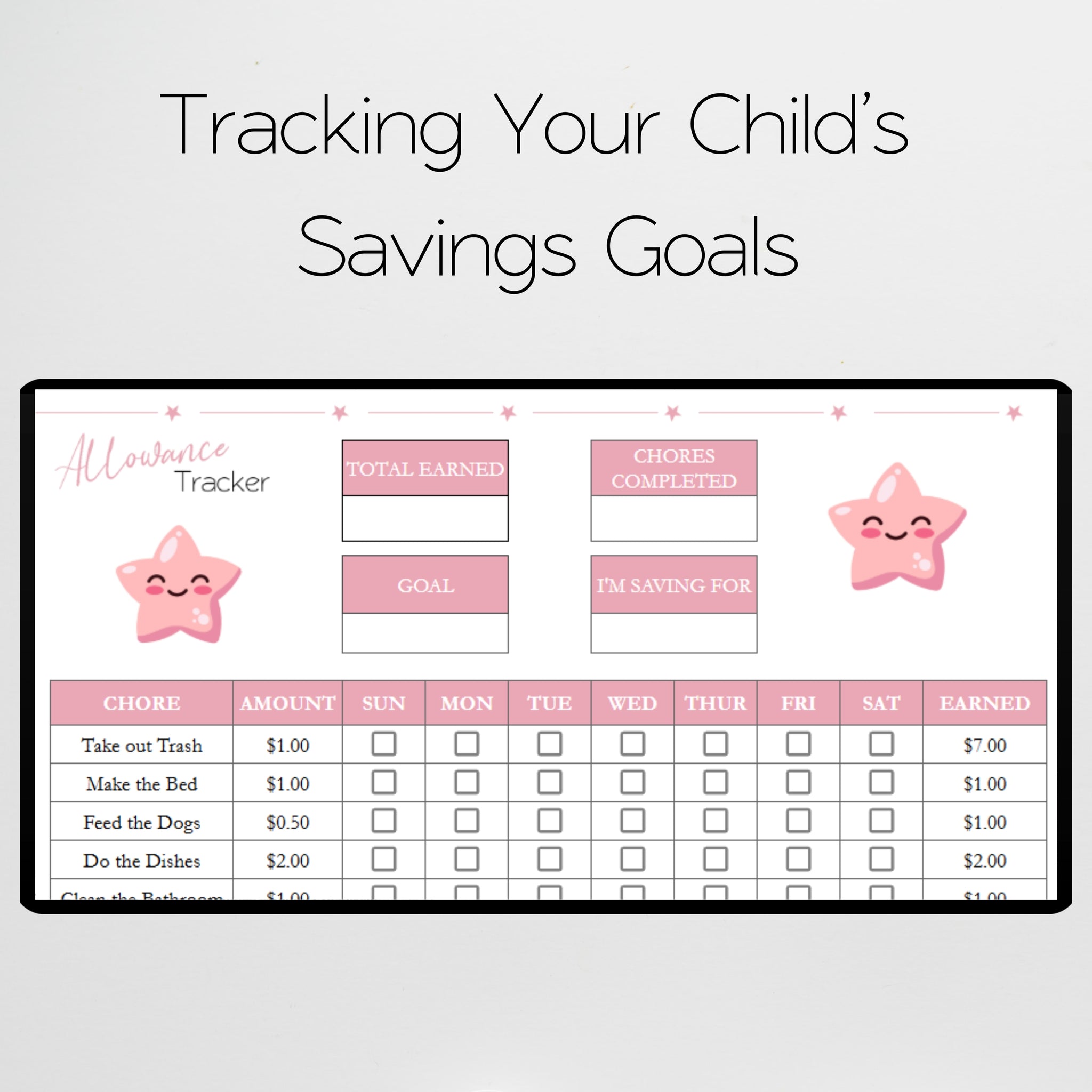 Allowance Tracker Spreadsheet for Kids Template Excel and Google Sheet ...