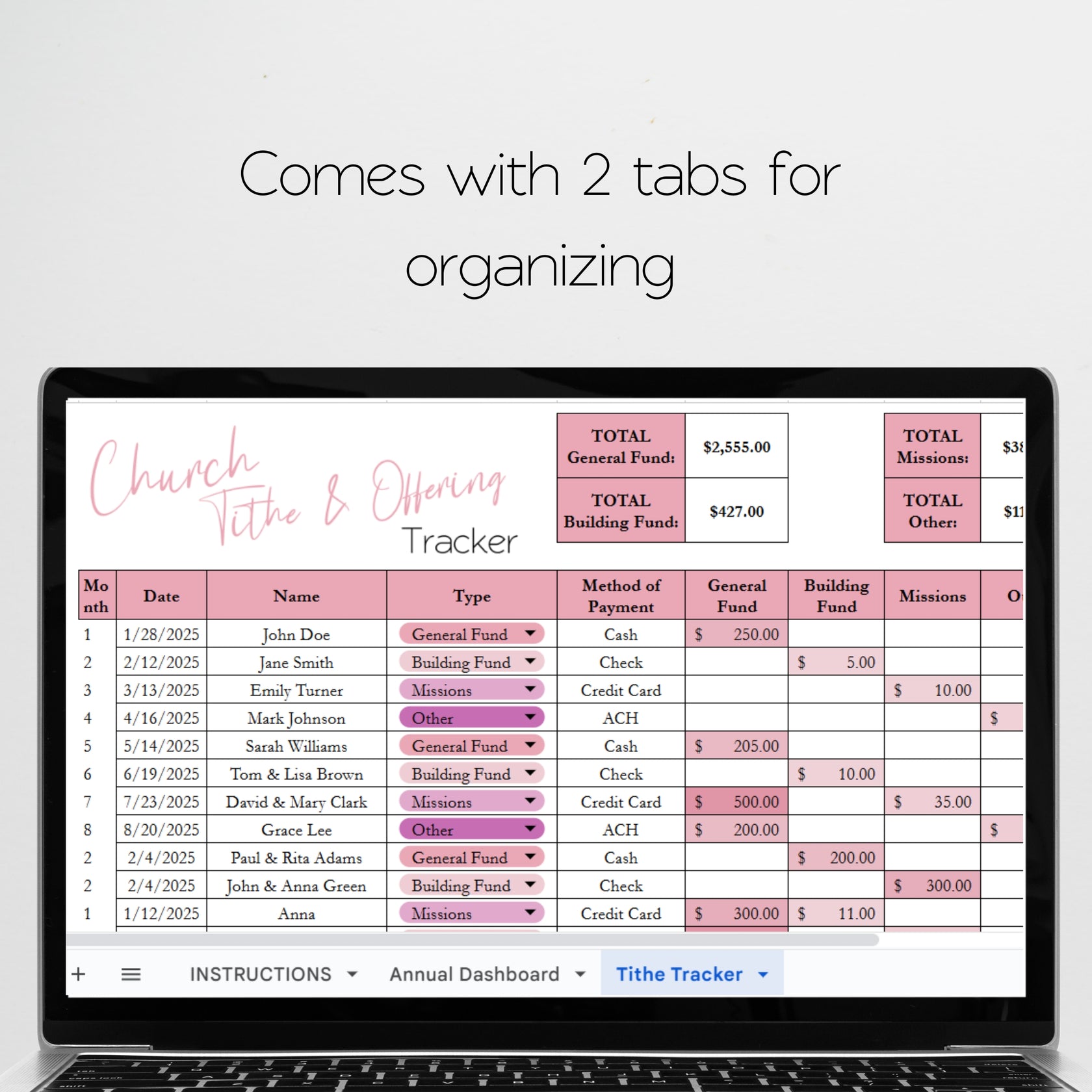 Church Tithing Template Excel Spreadsheet and Google Sheets – Savvy and ...