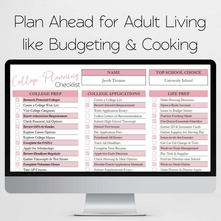 College Planning Checklist Template for Google Sheets and Excel Spread ...