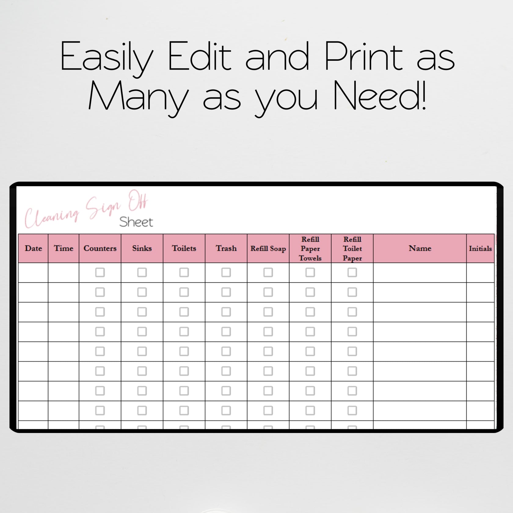 Bathroom Cleaning Sign Off Sheet Google Sheets and Excel Spreadsheet ...