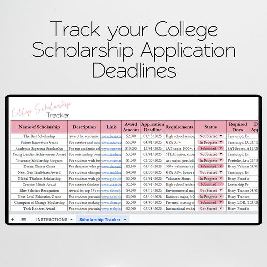 College Scholarship Tracker Template Google Sheets and Excel Spreadshe ...