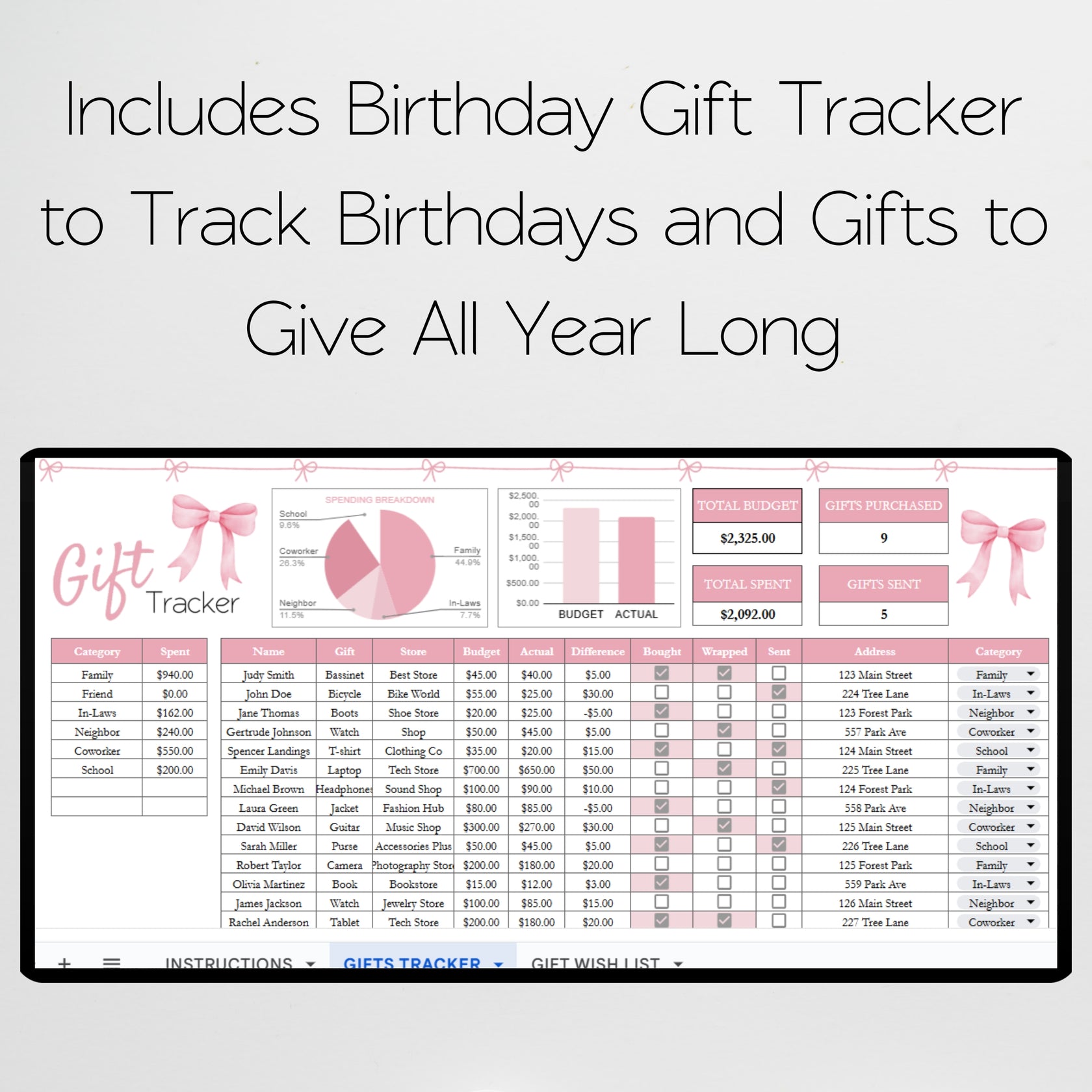 Gift Tracker for Baby Shower Gift Log, Bridal Shower Gift List Templat ...