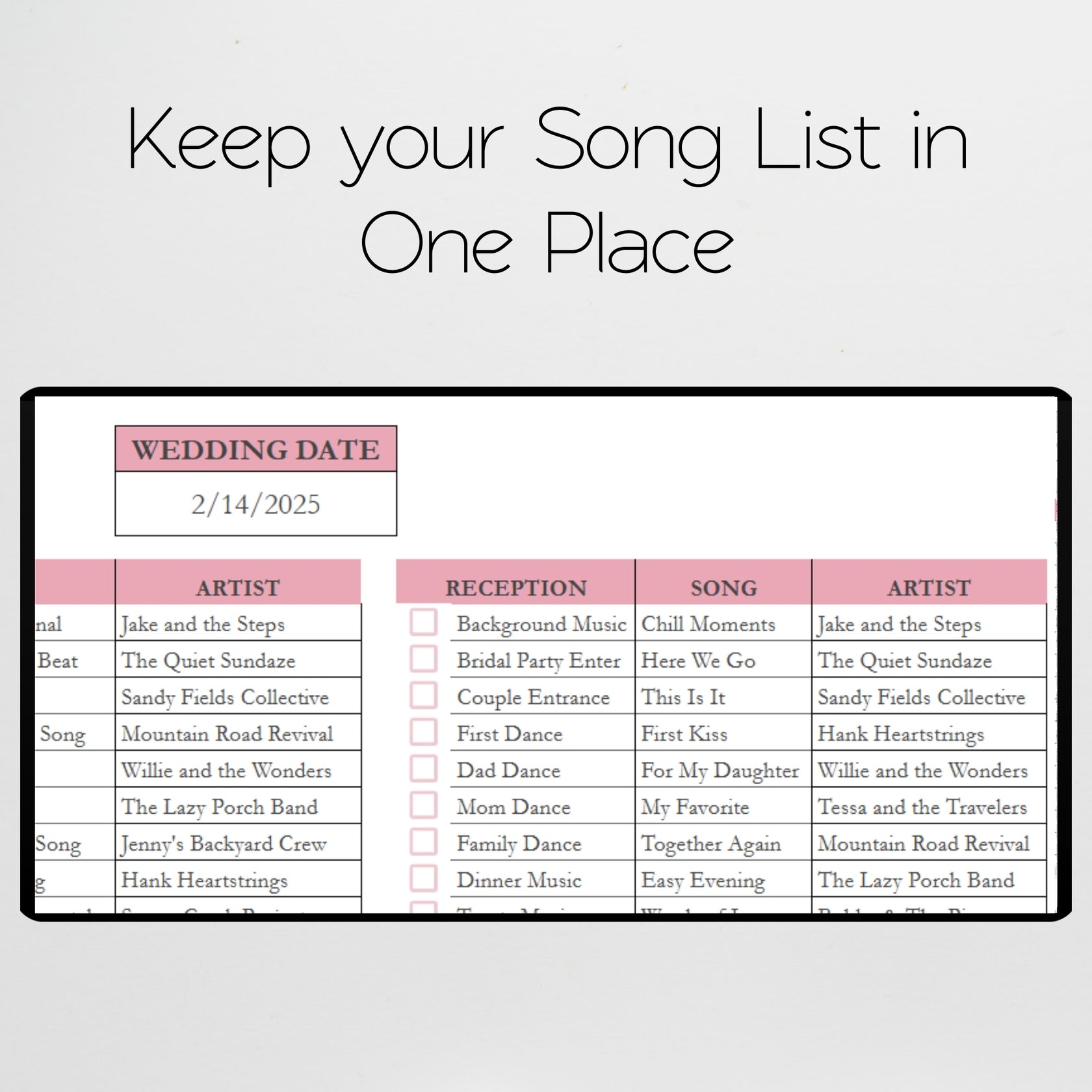 Wedding Song Playlist Template Google Sheets and Excel Spreadsheet ...