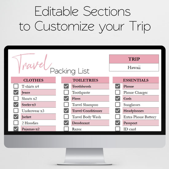 Travel Packing List Template Google Sheets and Excel Spreadsheet ...