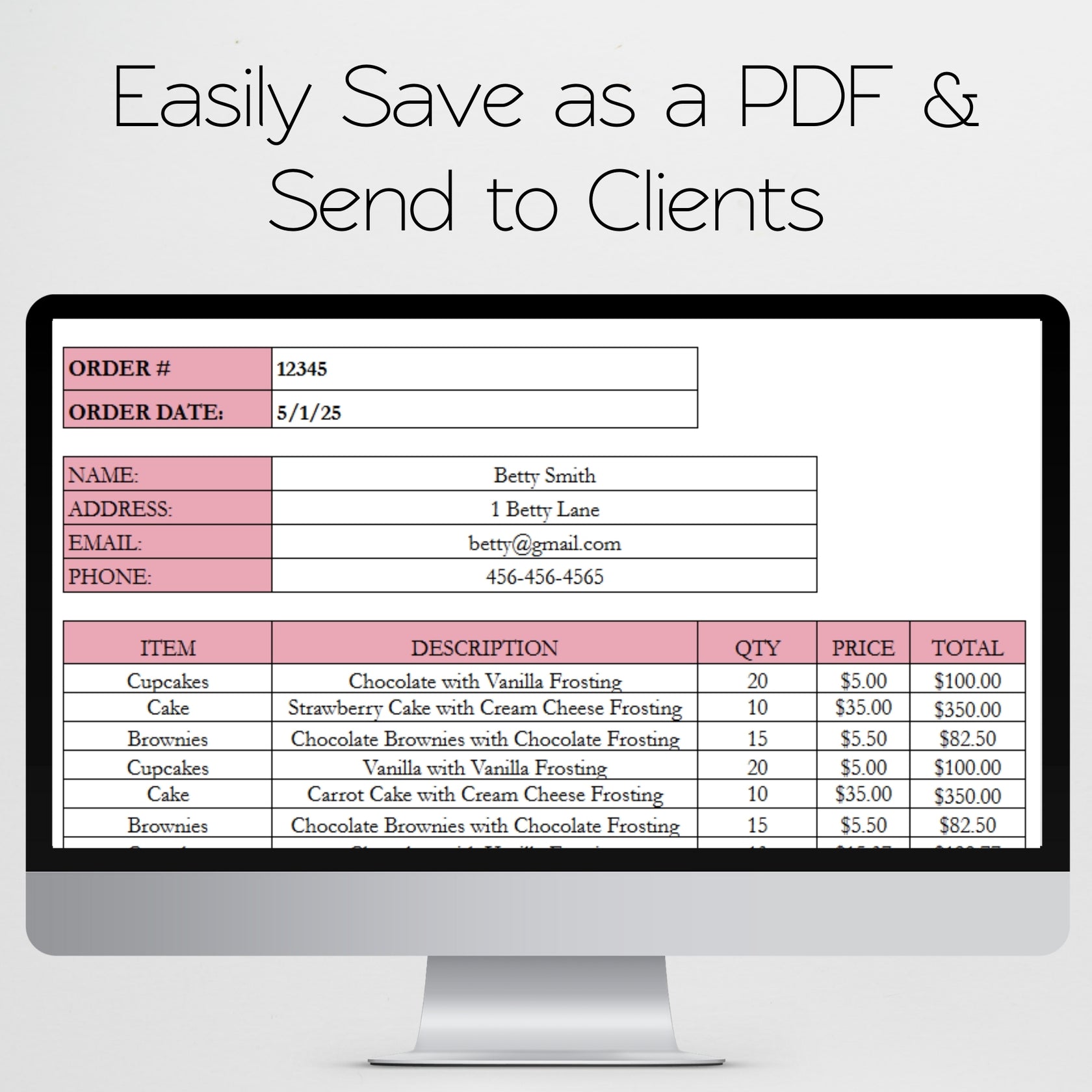 Bakery Order Form Template Google Sheets and Excel Spreadsheet – Savvy ...