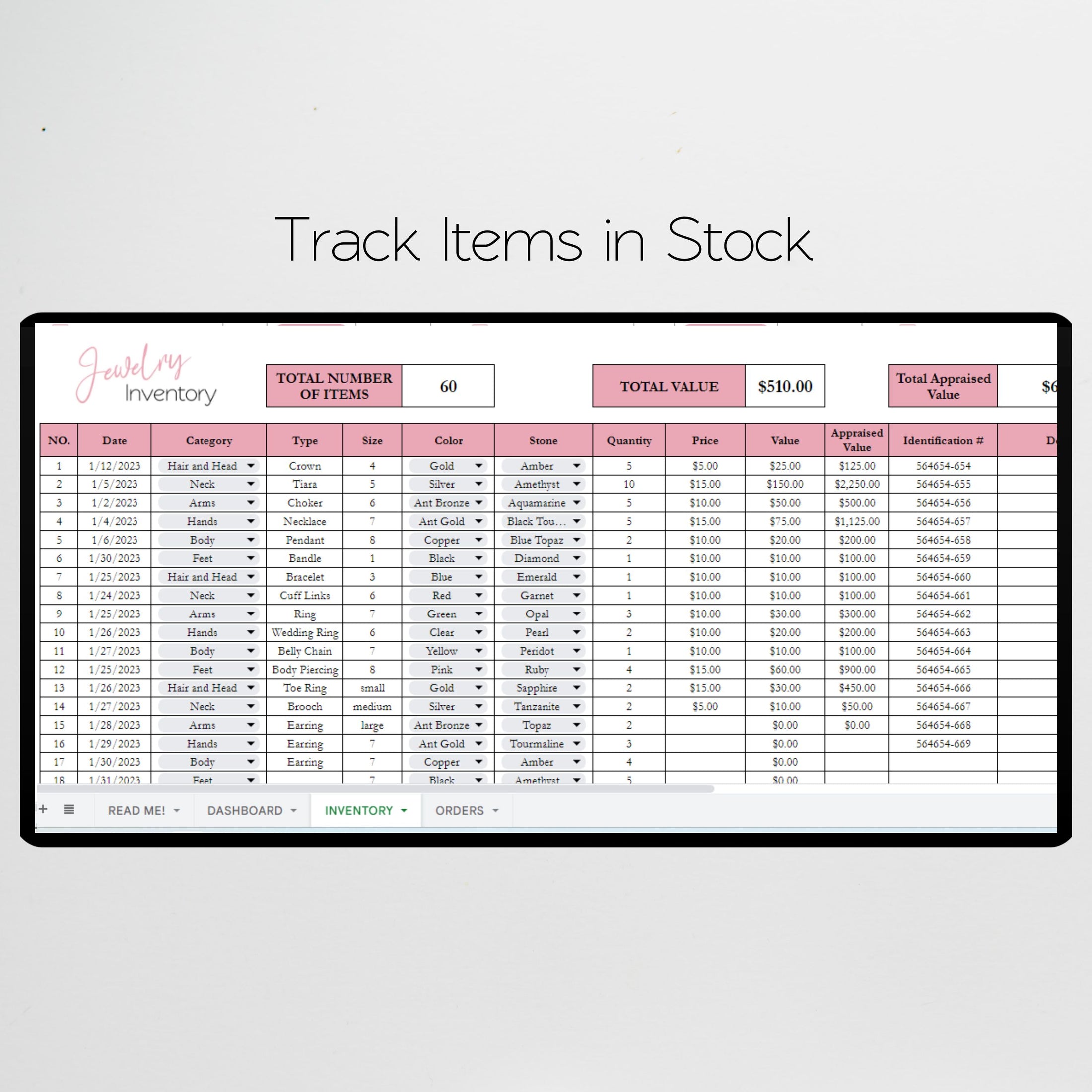 Jewelry Inventory Google Sheet and Excel Spreadsheet – Savvy and Thriving
