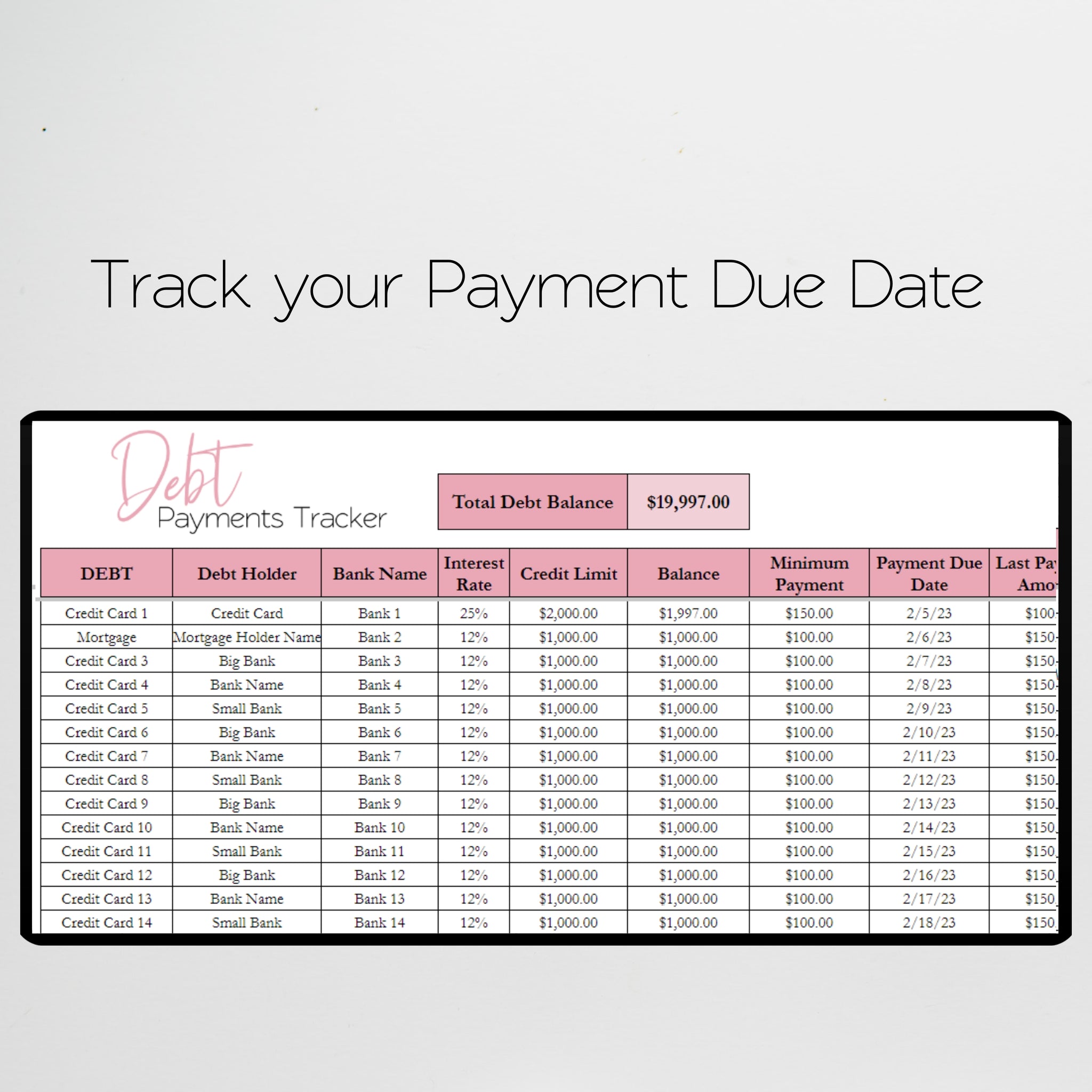 Debt Payments Tracker Excel Spreadsheet and Google Sheets Template ...