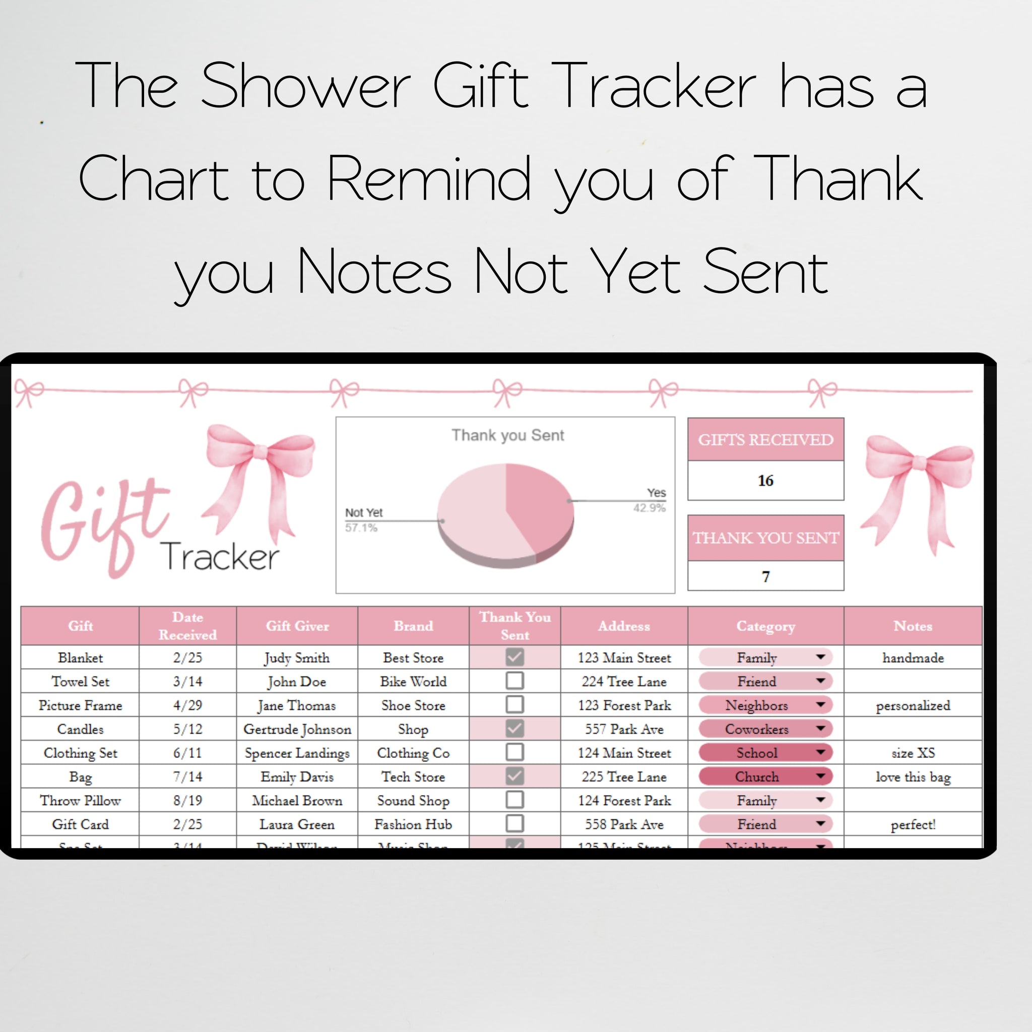 Gift Tracker for Baby Shower Gift Log, Bridal Shower Gift List Templat ...