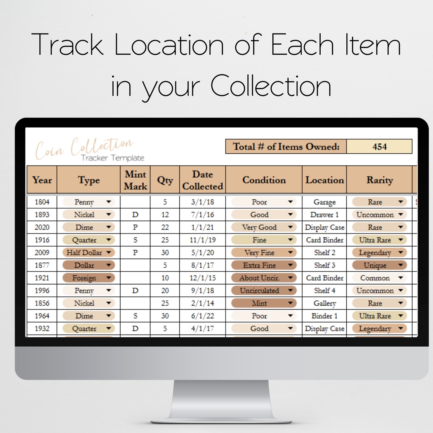 Coin Collection Inventory Spreadsheet Google Sheets and Excel Tracker ...