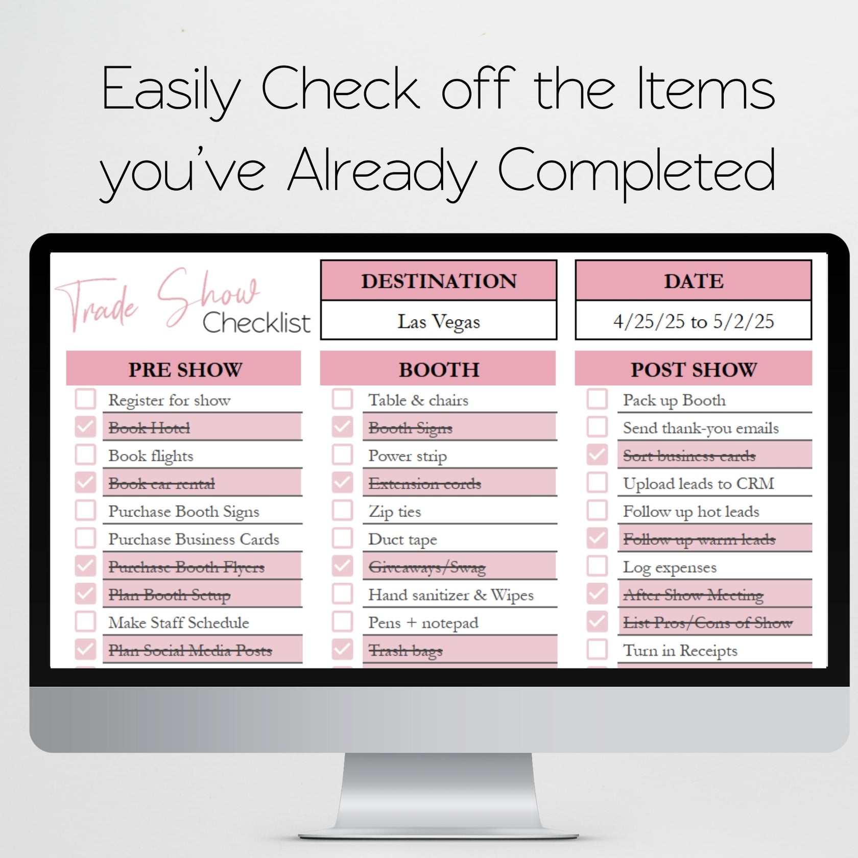 Trade Show Checklist Template for Google Sheets and Excel Spreadsheet ...