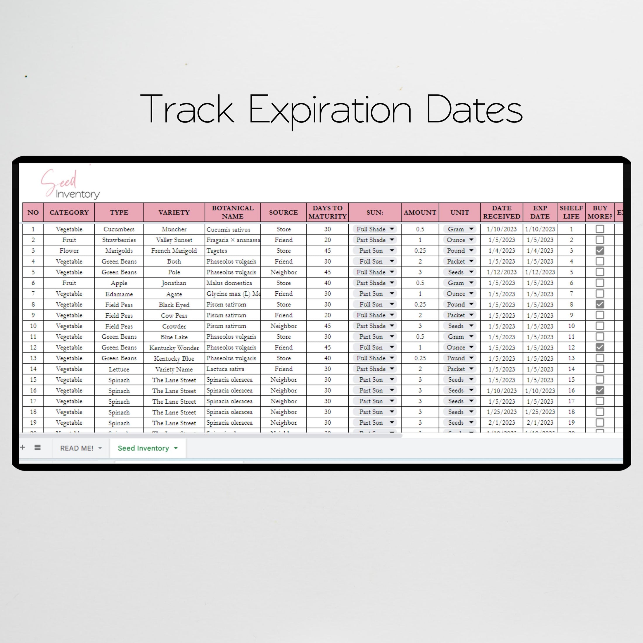 Seed Inventory Google Sheet and Excel Spreadsheet – Savvy and Thriving