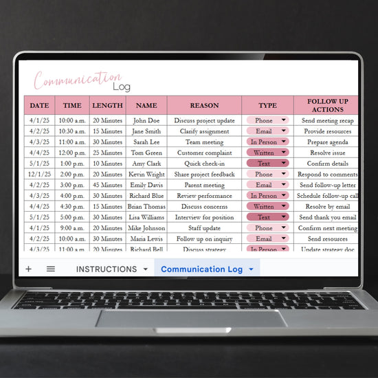 Communication Log Template Google Sheets and Excel Spreadsheet – Savvy ...