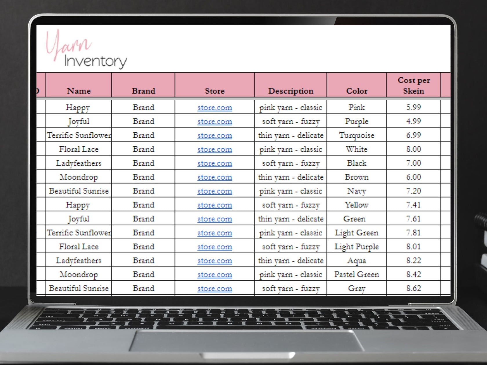 Yarn Inventory Tracker Google Sheets and Excel Spreadsheet – Savvy and ...