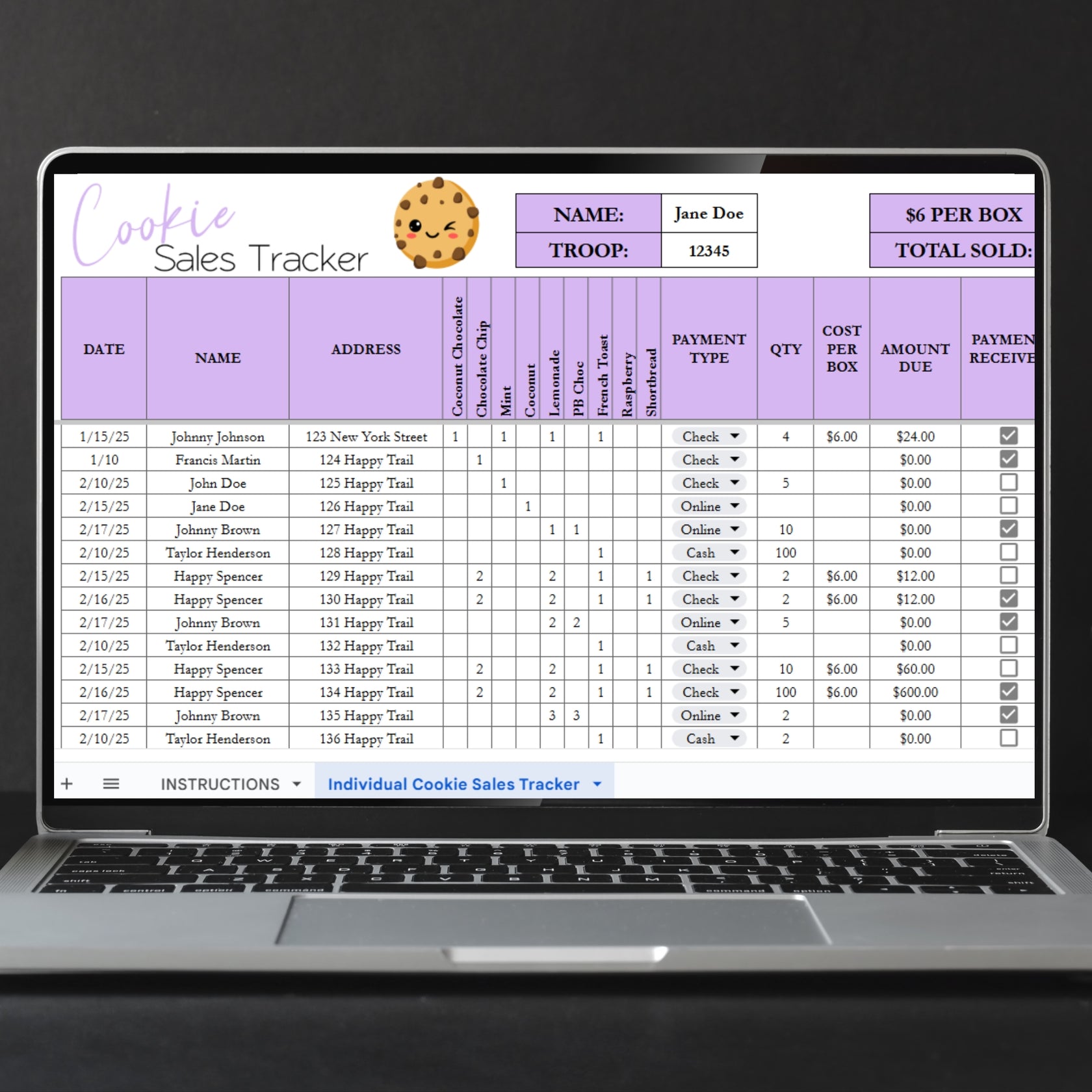 Cookie Sales Tracker Template Google Sheets and Excel Spreadsheet ...