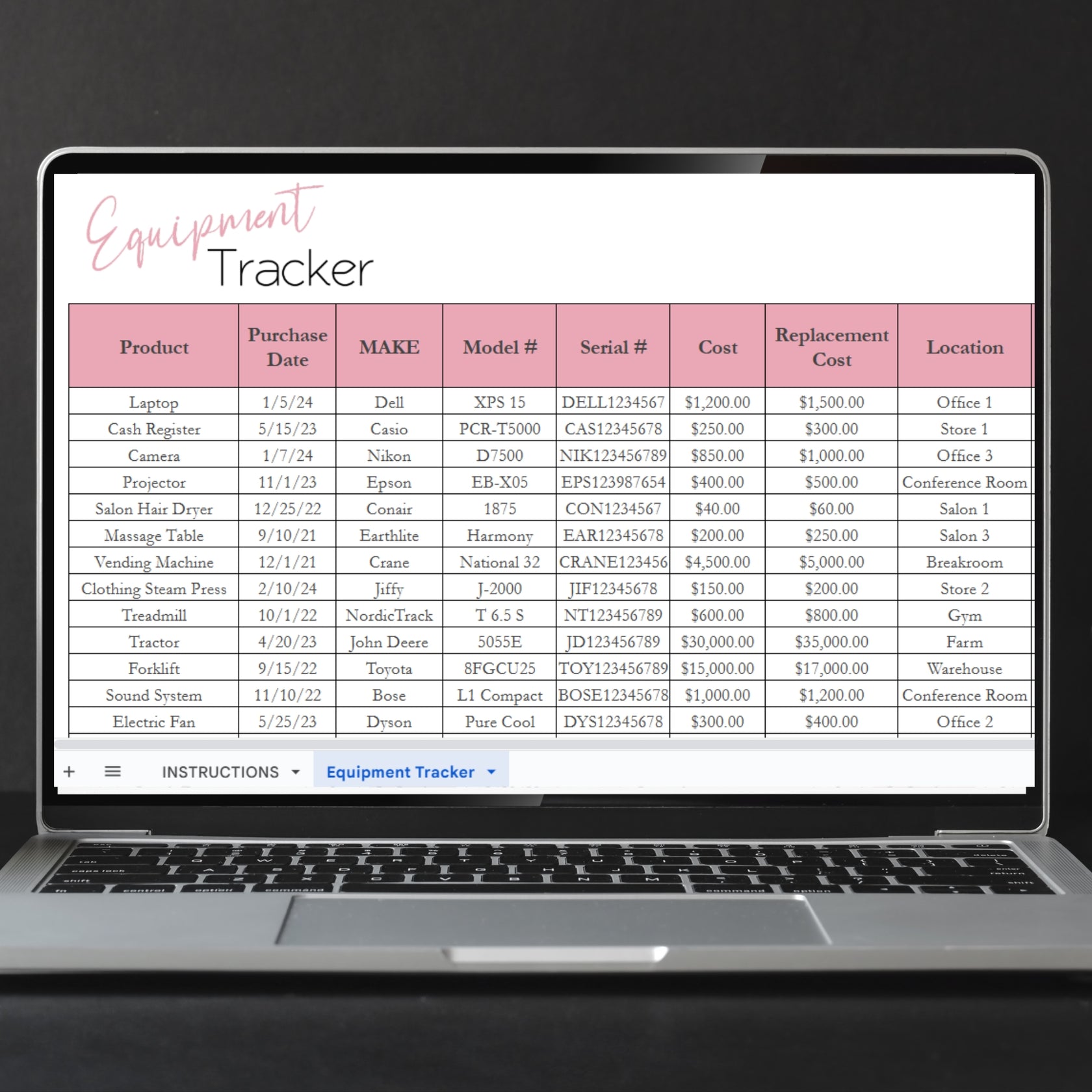 Equipment Tracker Google Sheet, Business or Rental Equipment Inventory ...