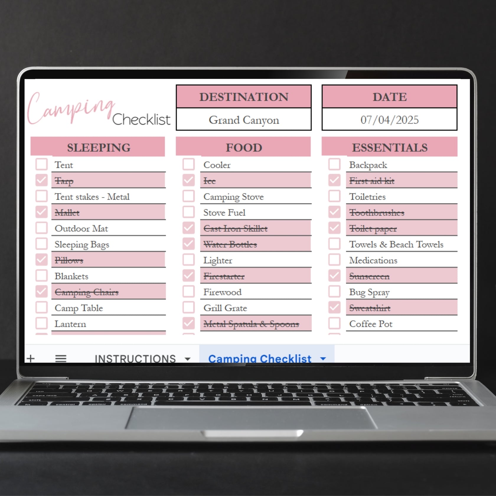 Camping Checklist Template for Google Sheets and Excel Spreadsheet ...