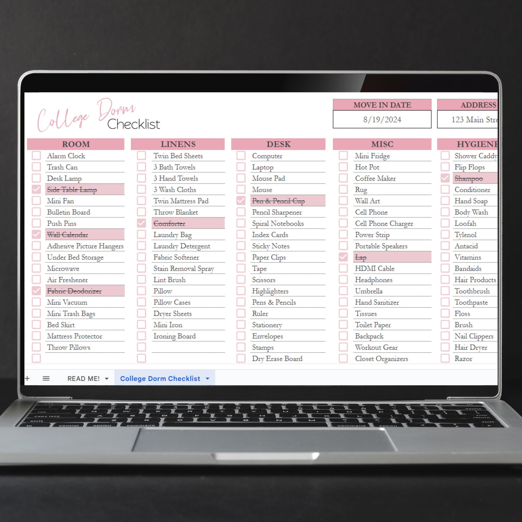 College Dorm Room Essentials Checklist Template Google Sheets Excel Sp ...