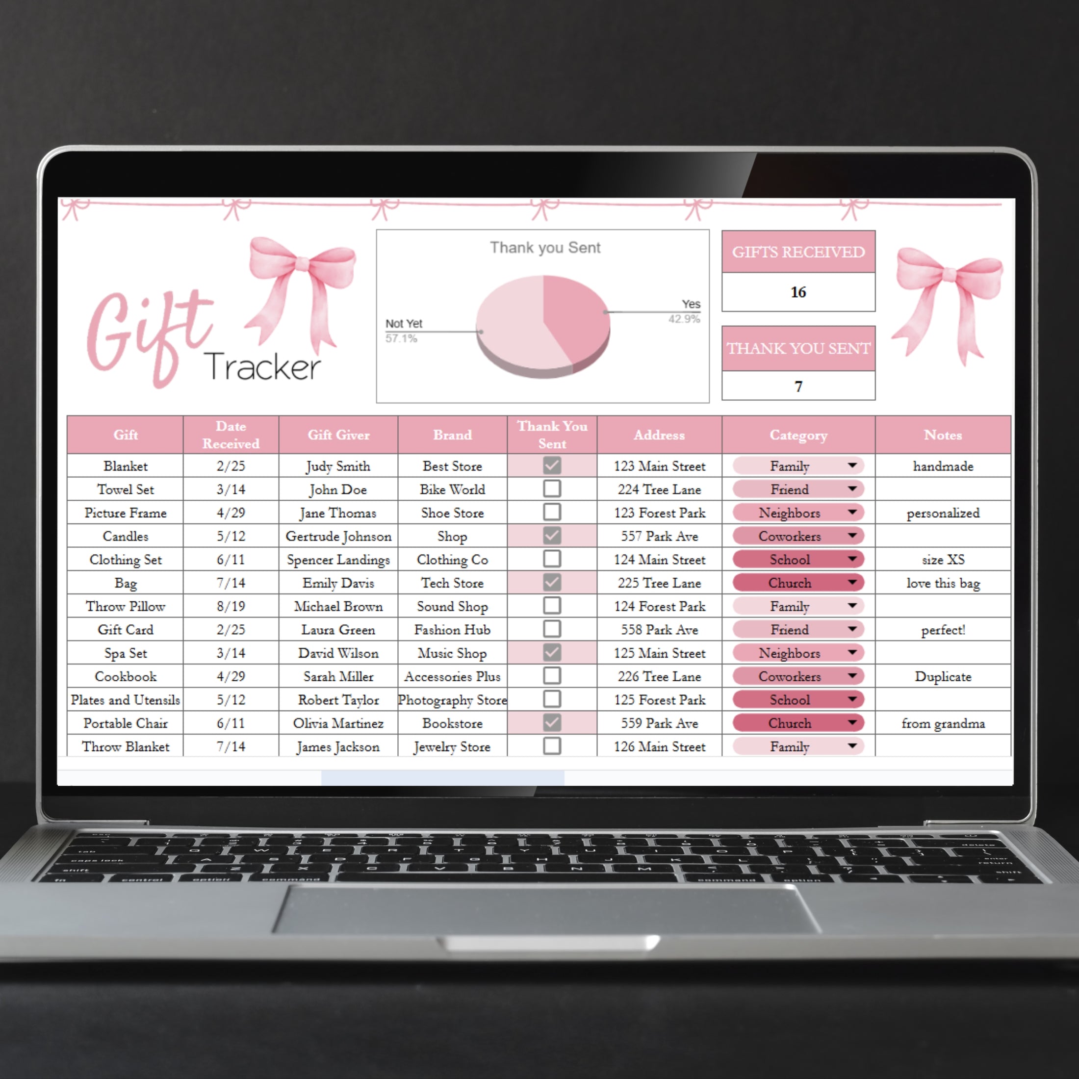 Gift Tracker for Baby Shower Gift Log, Bridal Shower Gift List Templat ...