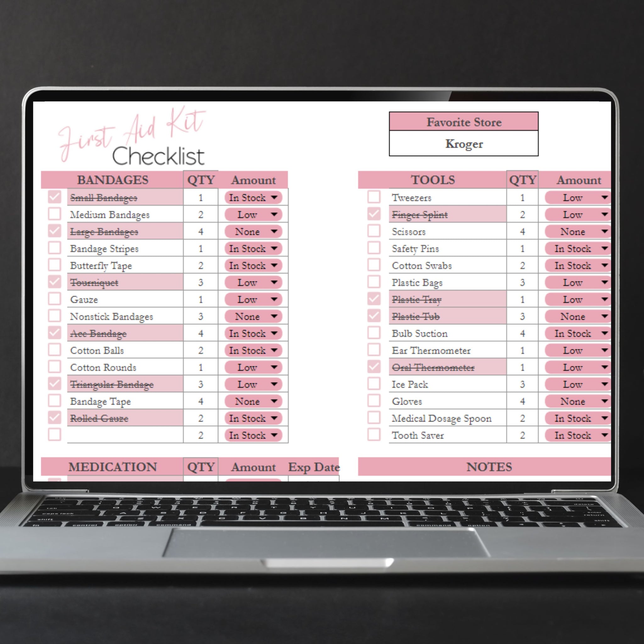 First Aid Kit Checklist Google Sheet and Excel Spreadsheet – Savvy and ...
