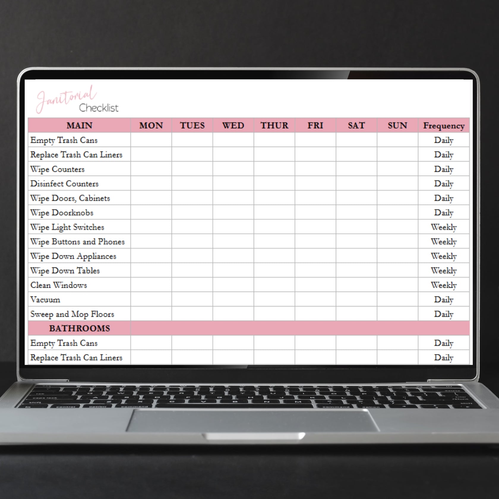 Janitorial Checklist Template Google Sheets and Excel Spreadsheet ...