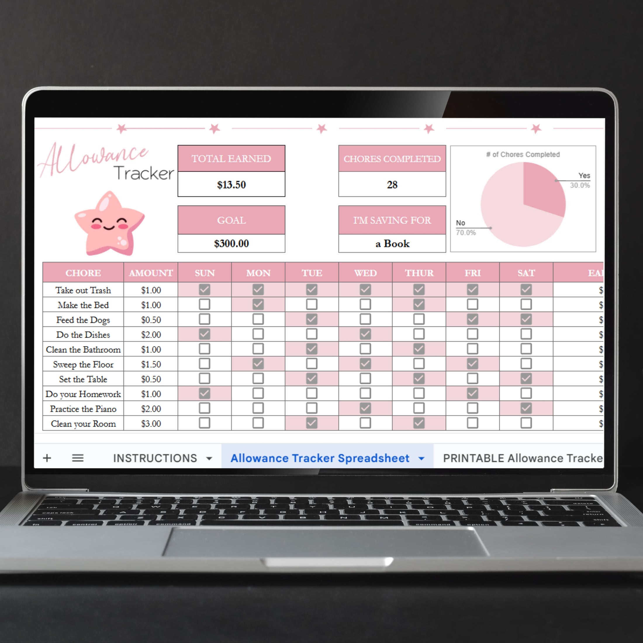Allowance Tracker Spreadsheet for Kids Template Excel and Google Sheet ...