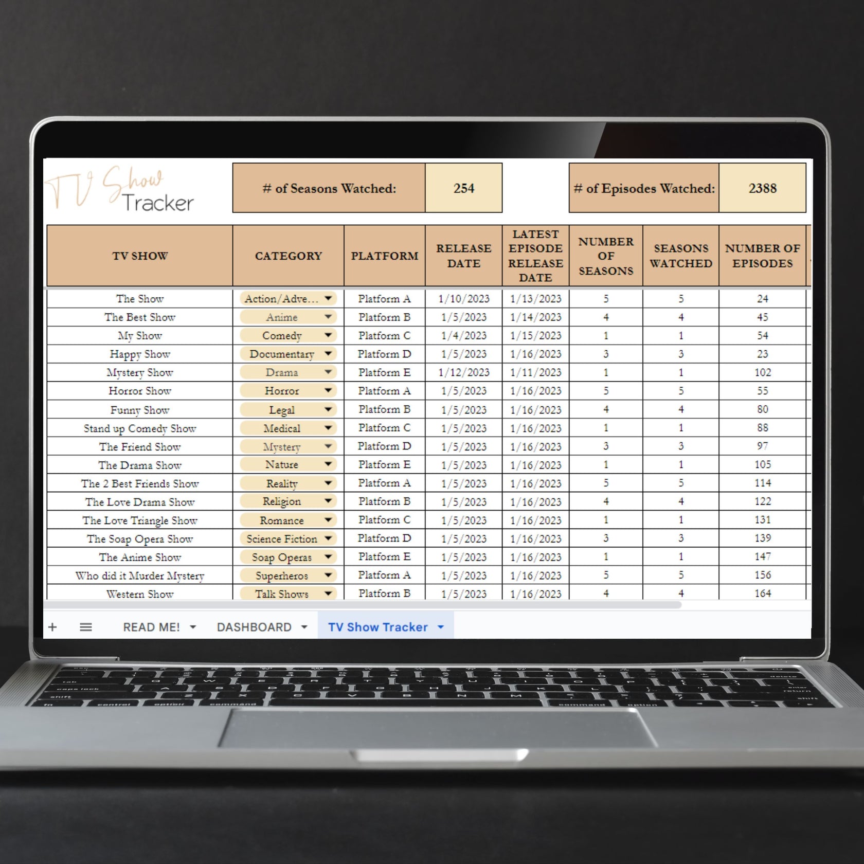 TV Show Tracker Excel Spreadsheet Google Sheet – Savvy and Thriving