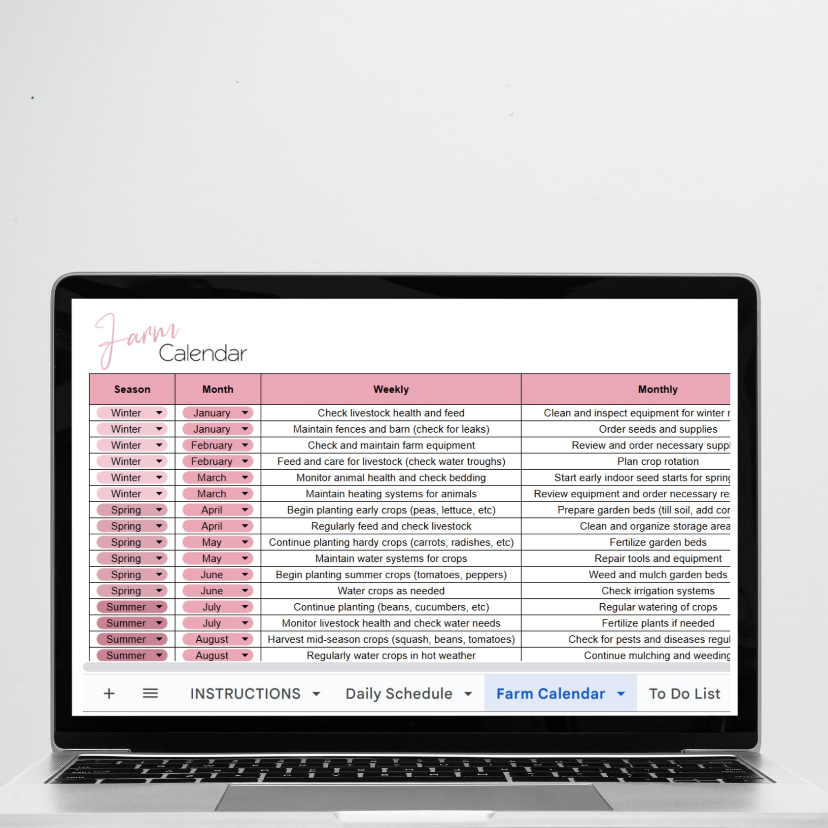 Farm Planner Template Google Sheet and Excel Spreadsheet – Savvy and ...