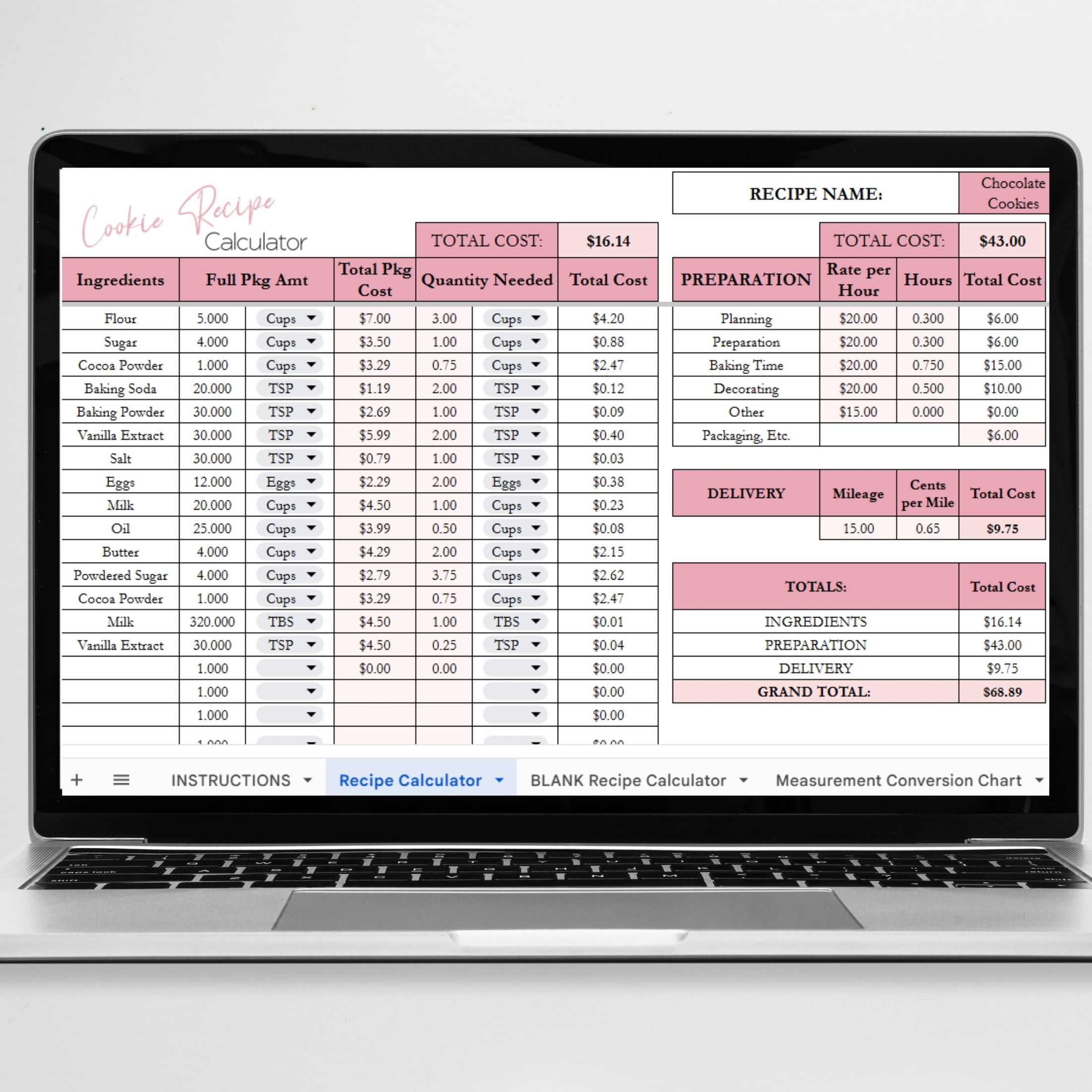 Cookie Recipe Calculator Template Google Sheet and Excel Spreadsheet ...