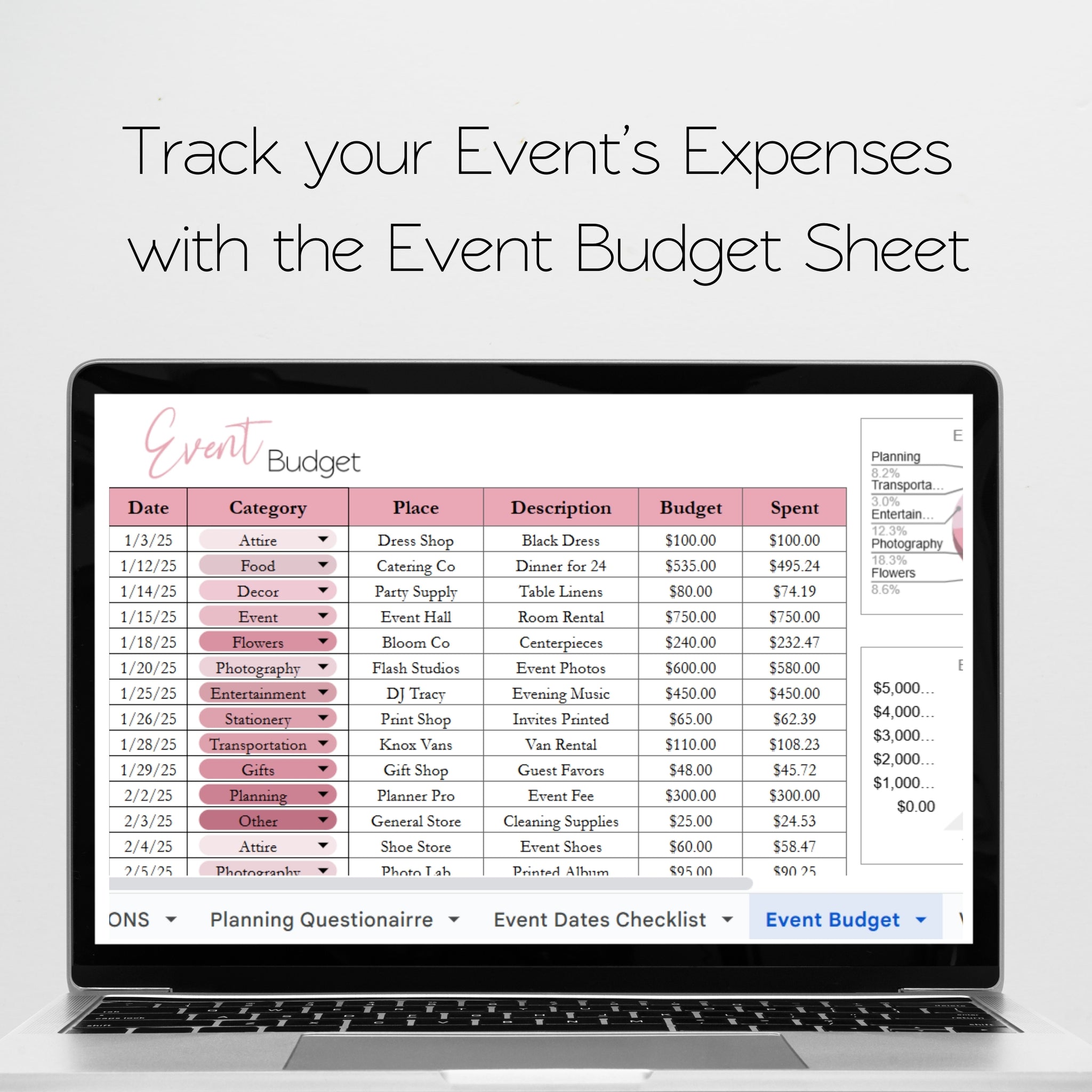 Event Planning Business Template Bundle Google Sheet and Excel Spreads ...
