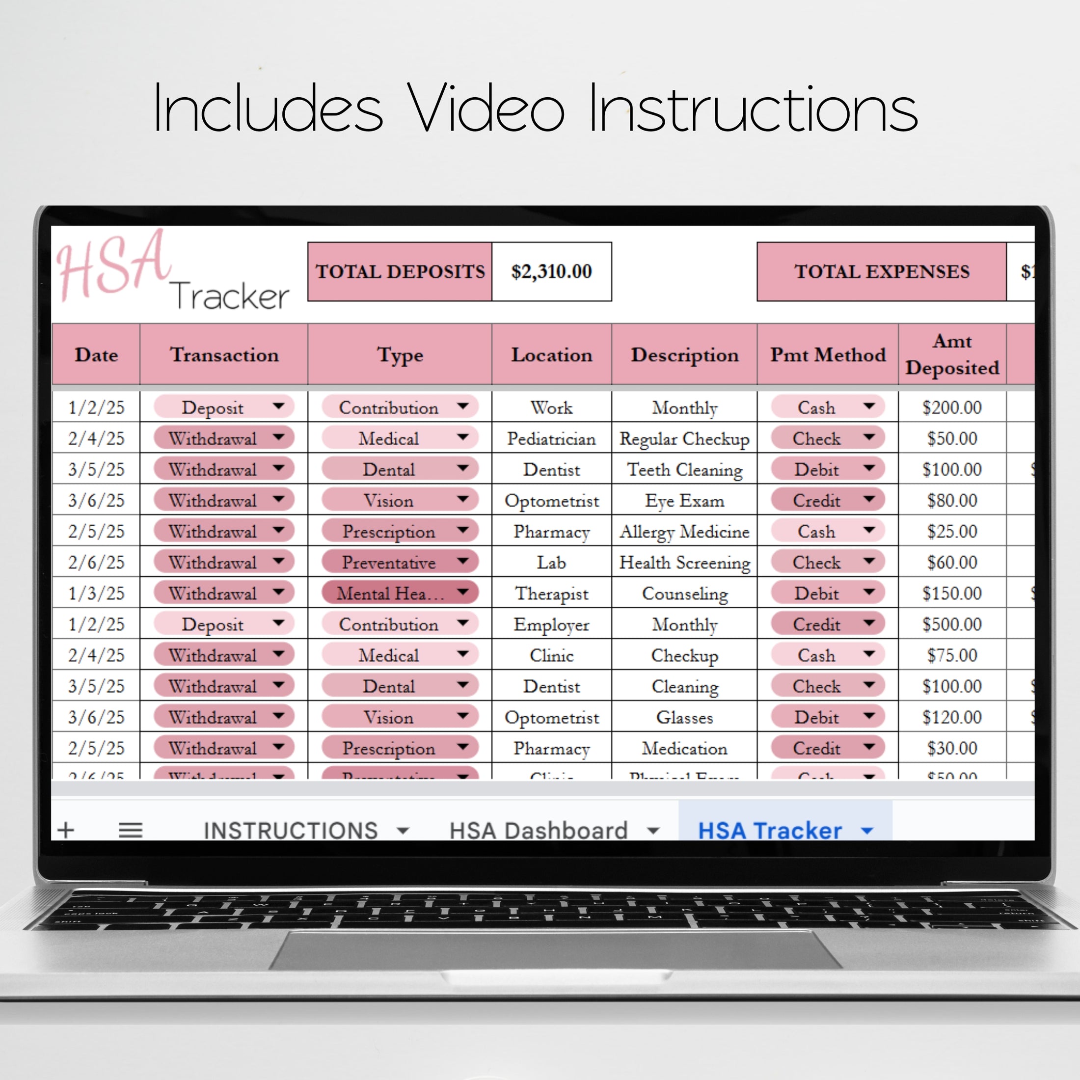 HSA Tracker Template FSA Tracker Google Sheets and Excel Spreadsheet ...
