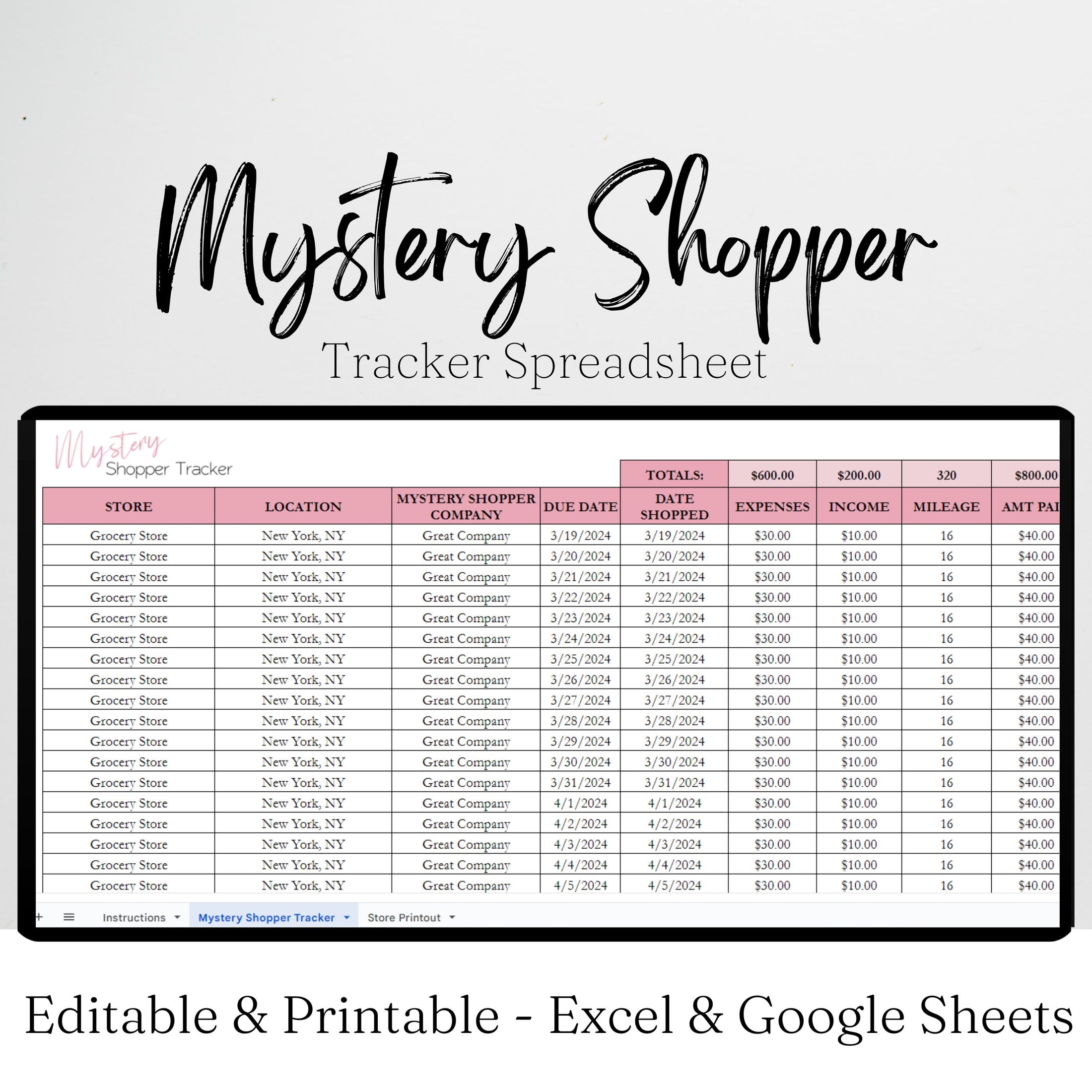 Mystery Shopper Tracker Google Sheet and Excel Spreadsheet – Savvy and ...